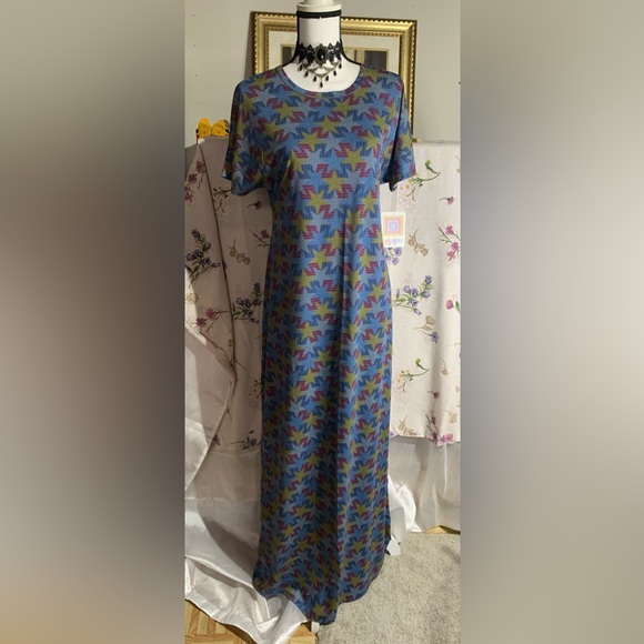 LuLaRoe | Dresses | Lularoe Maria Red Blue Gold Star Maxi Dress | Poshmark